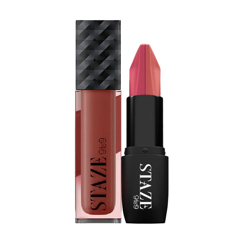 Buy Staze 9 To 9 Kiss & Don't Tell Combo | 3 In 1 Lipstick + Liquid ...