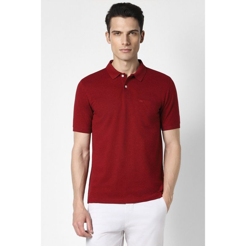Buy Peter England Men Maroon Regular Fit Solid Collar Neck Polo T-Shirt ...
