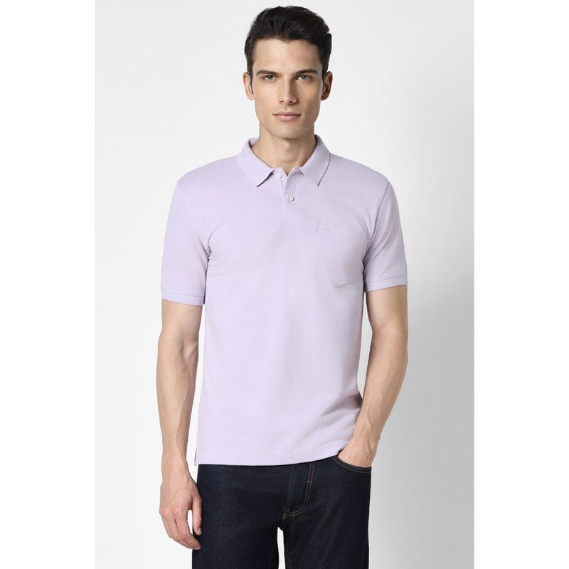 Buy Peter England Men Lavender Regular Fit Solid Collar Neck Polo T ...