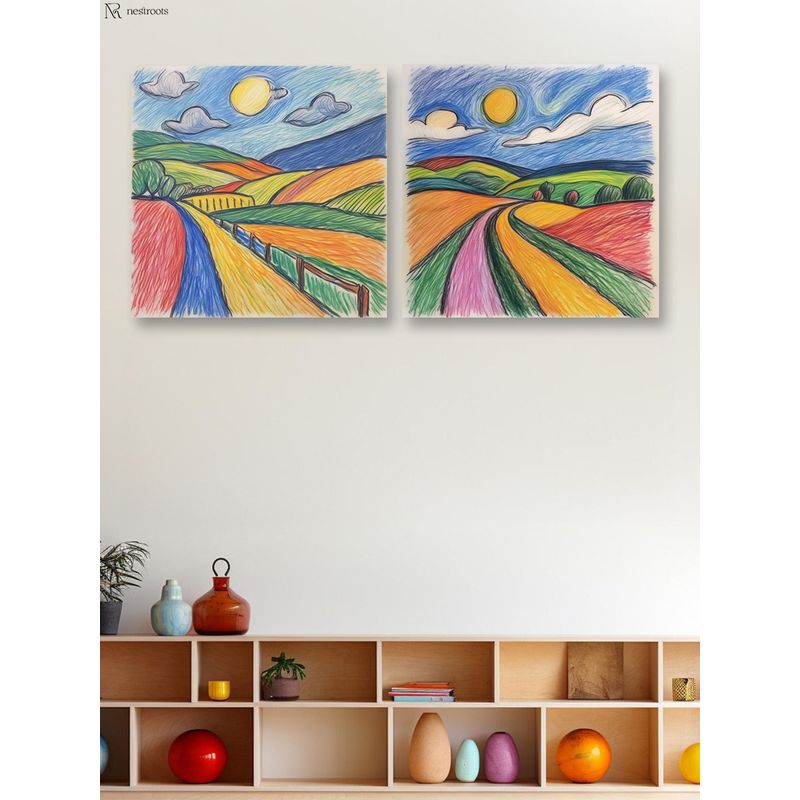 Buy Nestroots Crayon Hand Drawn Canvas Kids Room Wall Painting - Multi ...