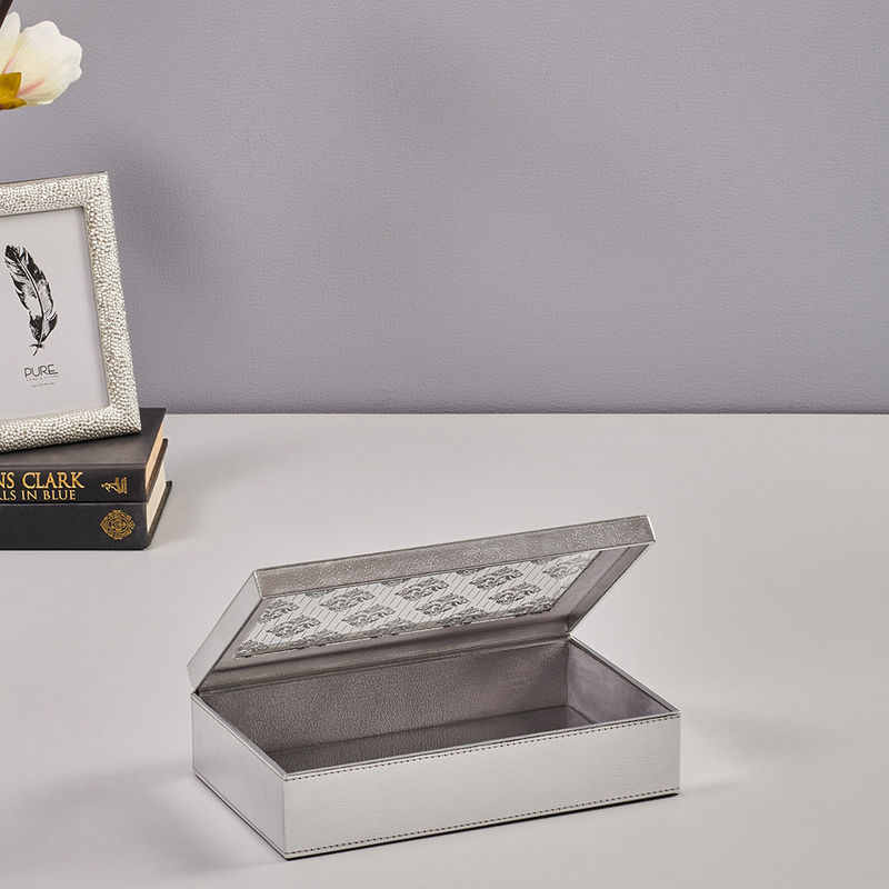 Buy Pure Home + Living Small Silver Floral Motif Storage Box Online