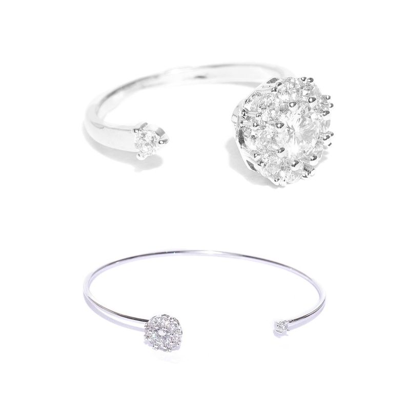 Buy Prita Silver-Plated Revolving Ring And American Diamond Bracelet ...