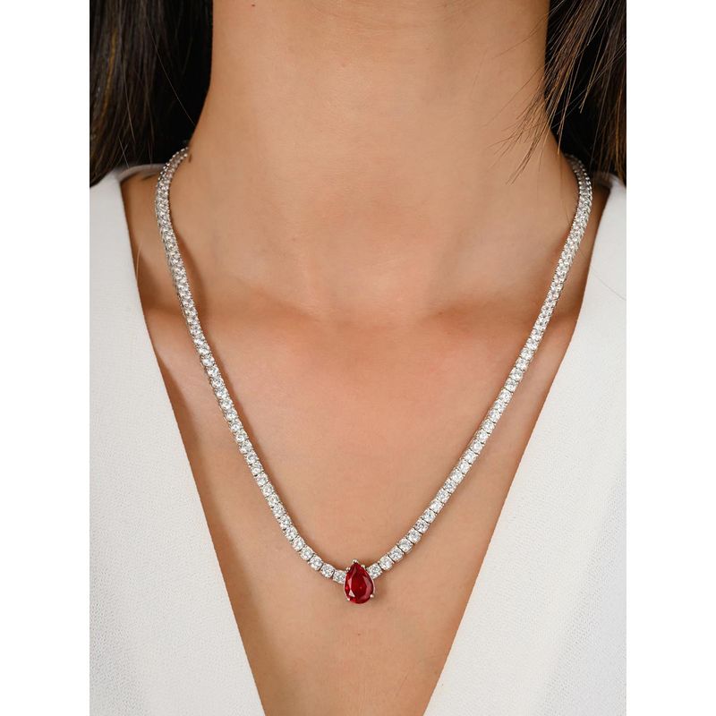 Buy METALM Women Red Solitaire CZ Diamond Necklace Online