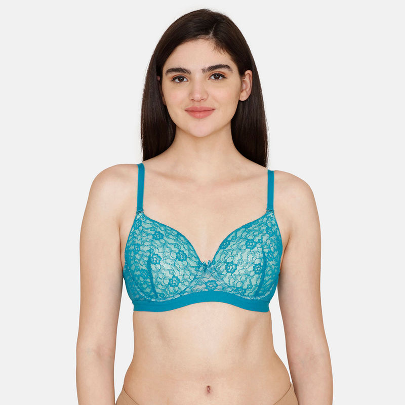 Buy Zivame Beautiful Basics Padded Wired 3-4th Coverage Lace Bra - Exotic Plume Online