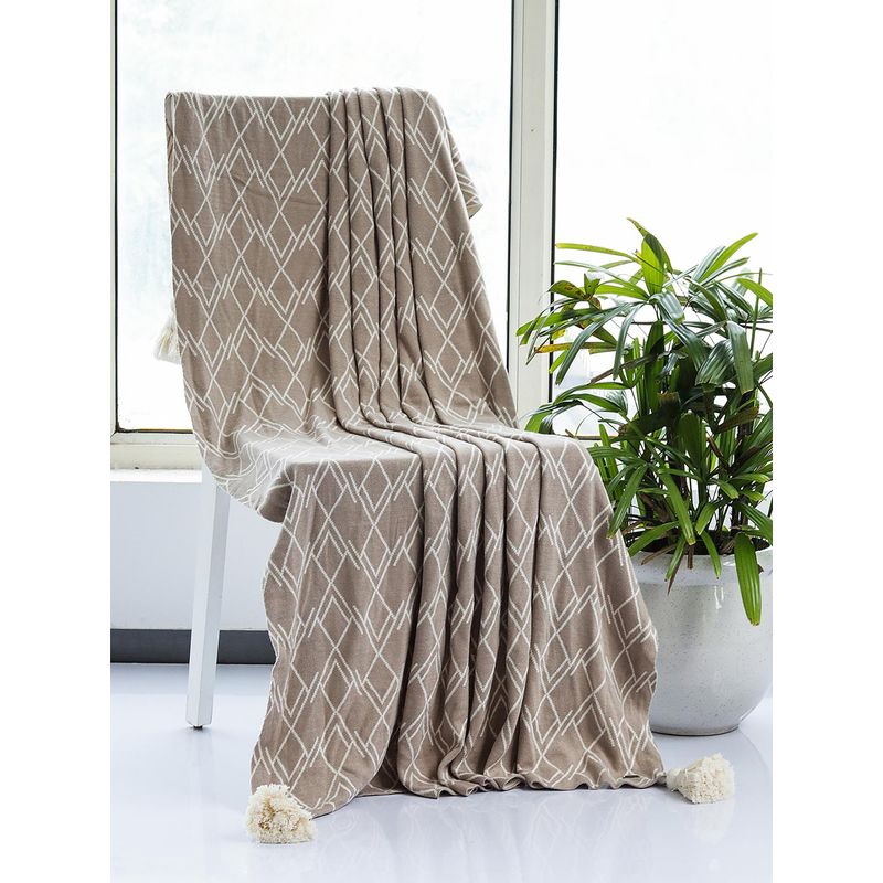Buy PLUCHI Gianna Stone And Natural Cotton Knitted Throw /Blanket ...