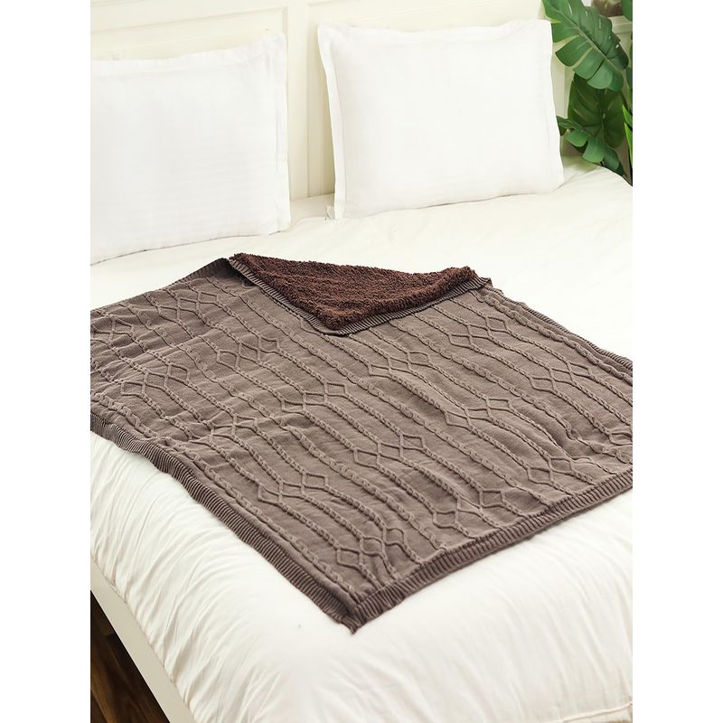 Buy PLUCHI Twist Cable Cotton Knitted Throw Blanket With Warm Sherpa ...