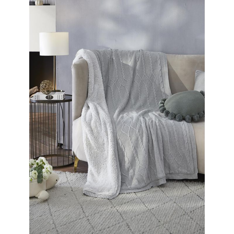 Buy PLUCHI Twist Cable Cotton Knitted Throw Blanket With Warm Sherpa ...