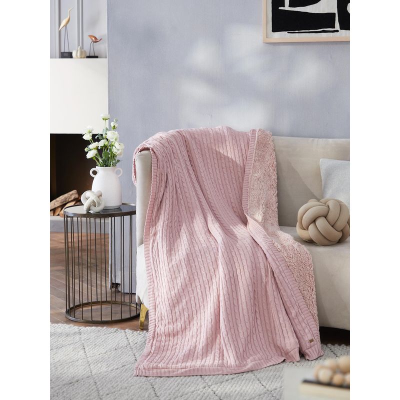 Buy PLUCHI Cable Knit Cotton Knitted Throw Blanket With Warm Sherpa ...