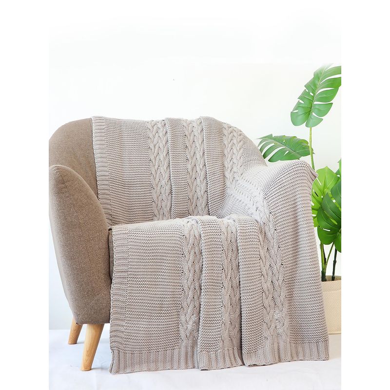 Buy PLUCHI Archer Opal Grey Cotton Knitted Throw /Blanket For Round The ...