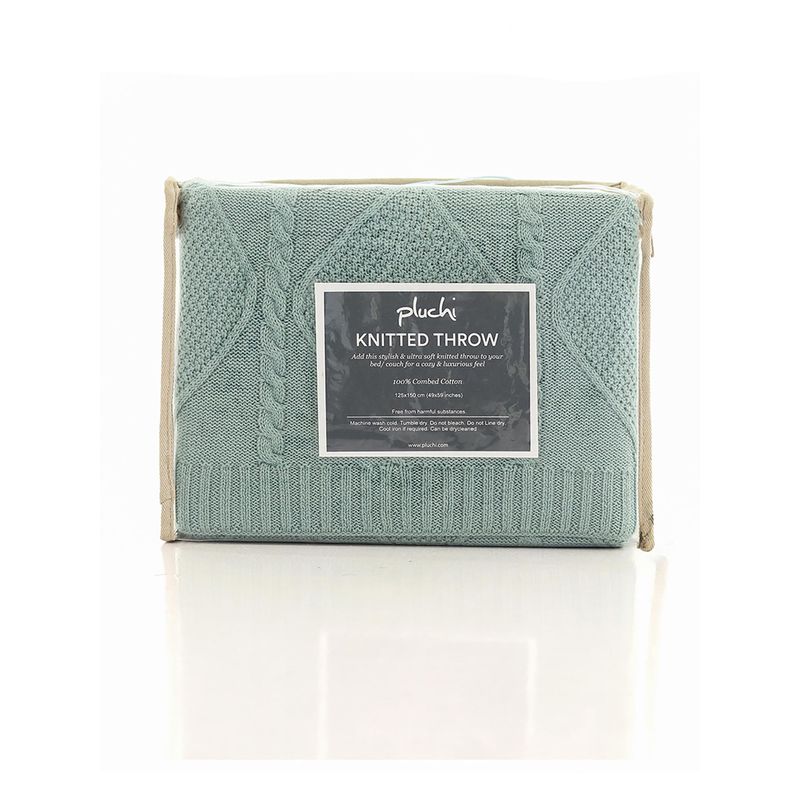Buy PLUCHI Cable Moss Throw Dull Blue Color 100% Cotton Knitted All ...