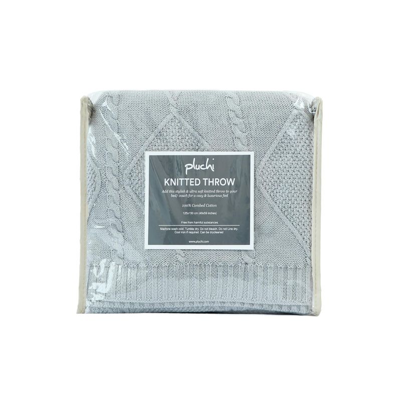 Buy PLUCHI Cable Moss Throw Cool Grey Color 100% Cotton Knitted All ...