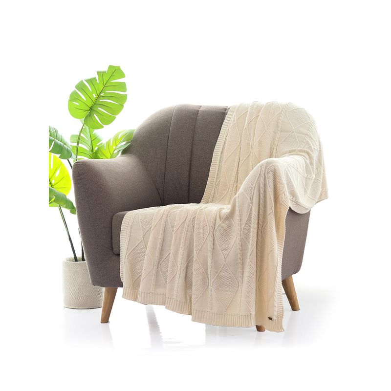 Buy PLUCHI Cable Moss Throw Natural Color 100% Cotton Knitted All ...