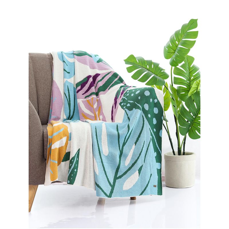 Buy PLUCHI Floral Throw Multi Color 100% Cotton Knitted All Season Ac ...