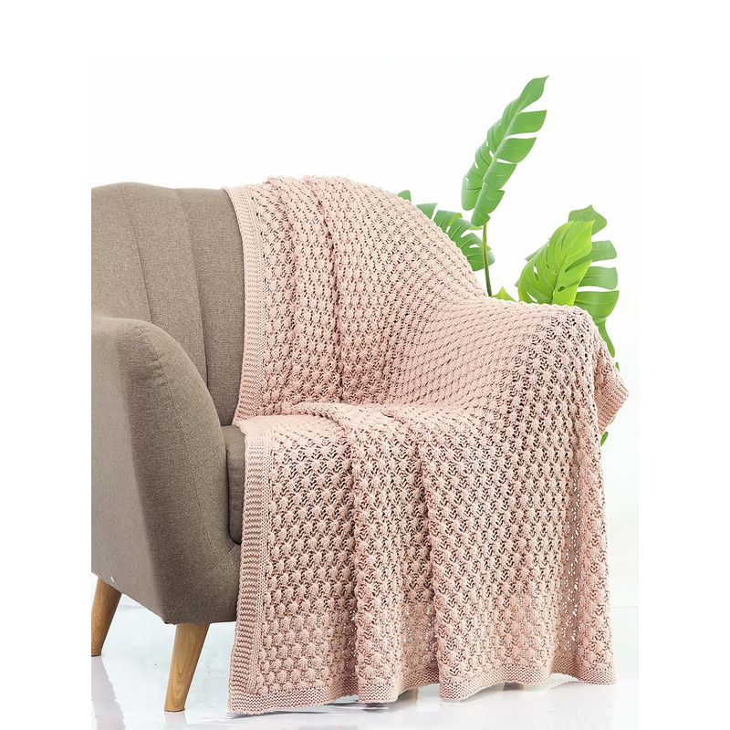 Buy PLUCHI Popcorn Knit Cameo Pink Color Cotton Knitted Throw /Blanket ...