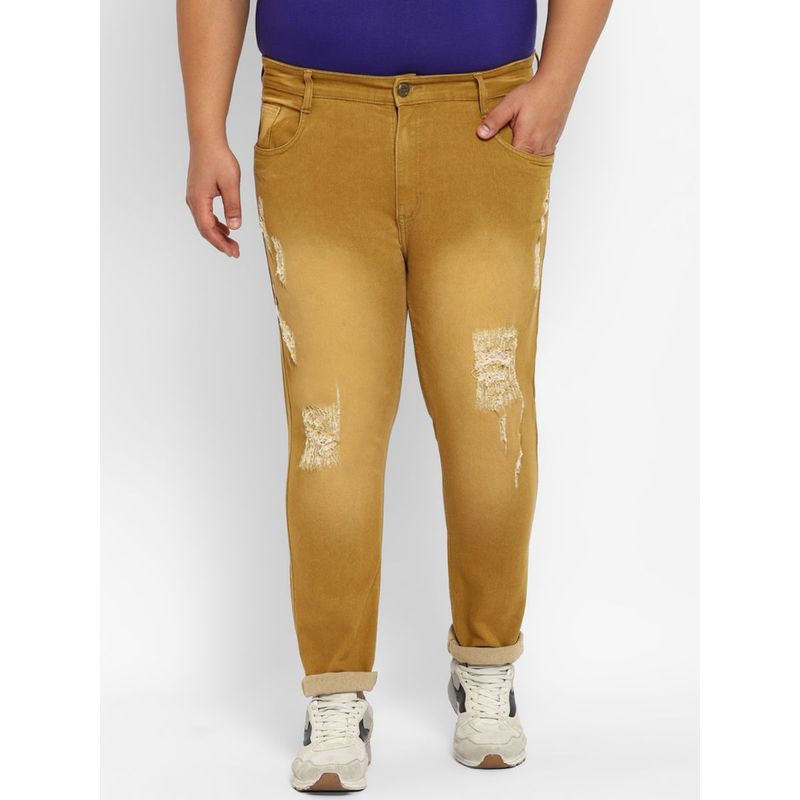 Buy Urbano Plus Men Khaki Regular Fit Heavy Distressed-Torn Jeans Online