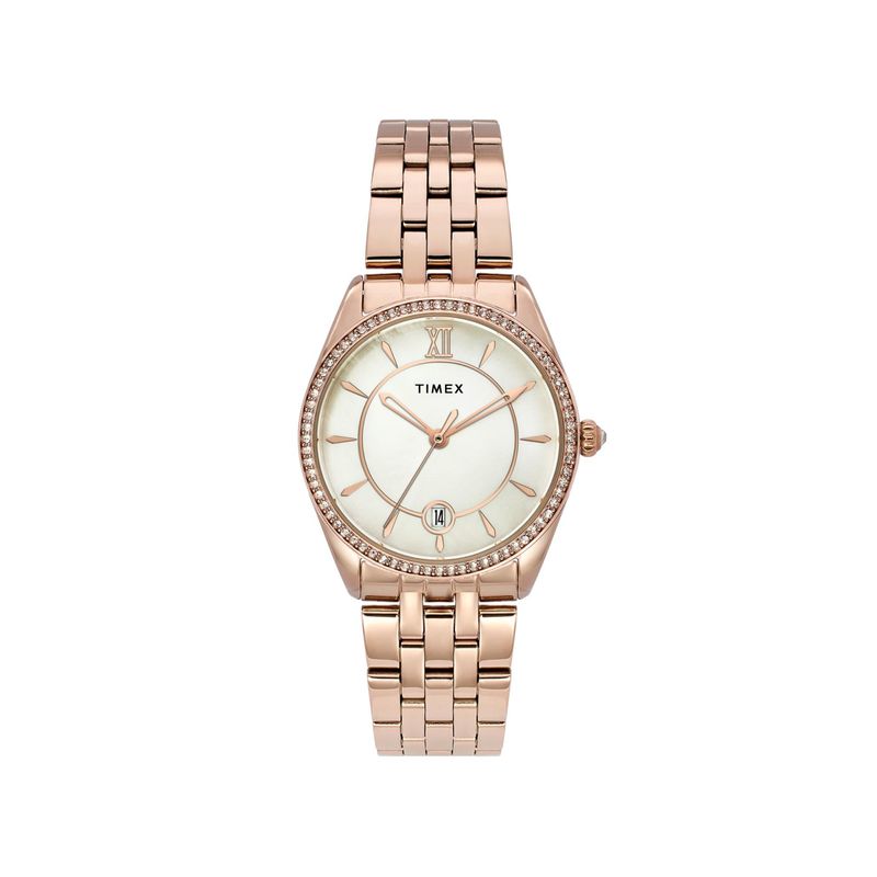 Buy Timex Women Off White Mop Round Dial Stainless Steel Analog Watch ...