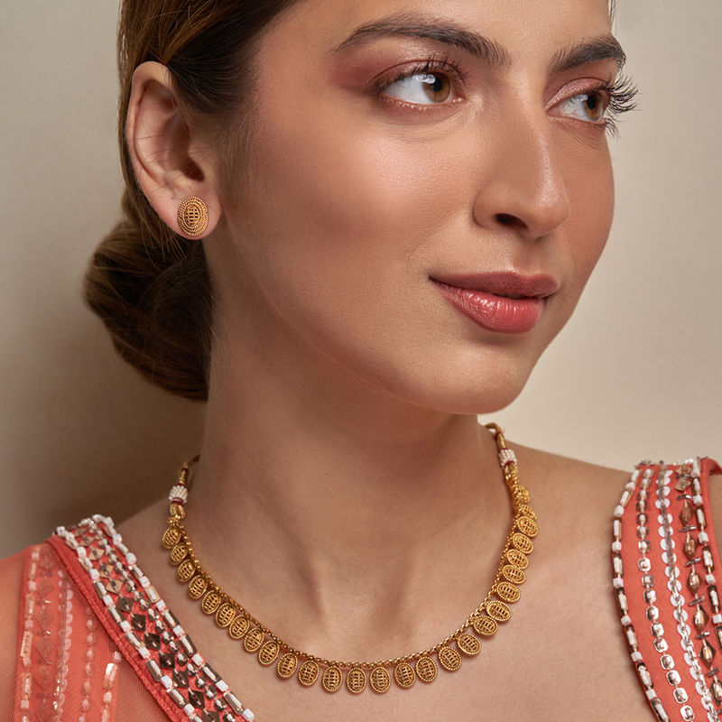 Buy Azai by Nykaa Fashion Ethnic Gold Patterned Necklace with Stud ...