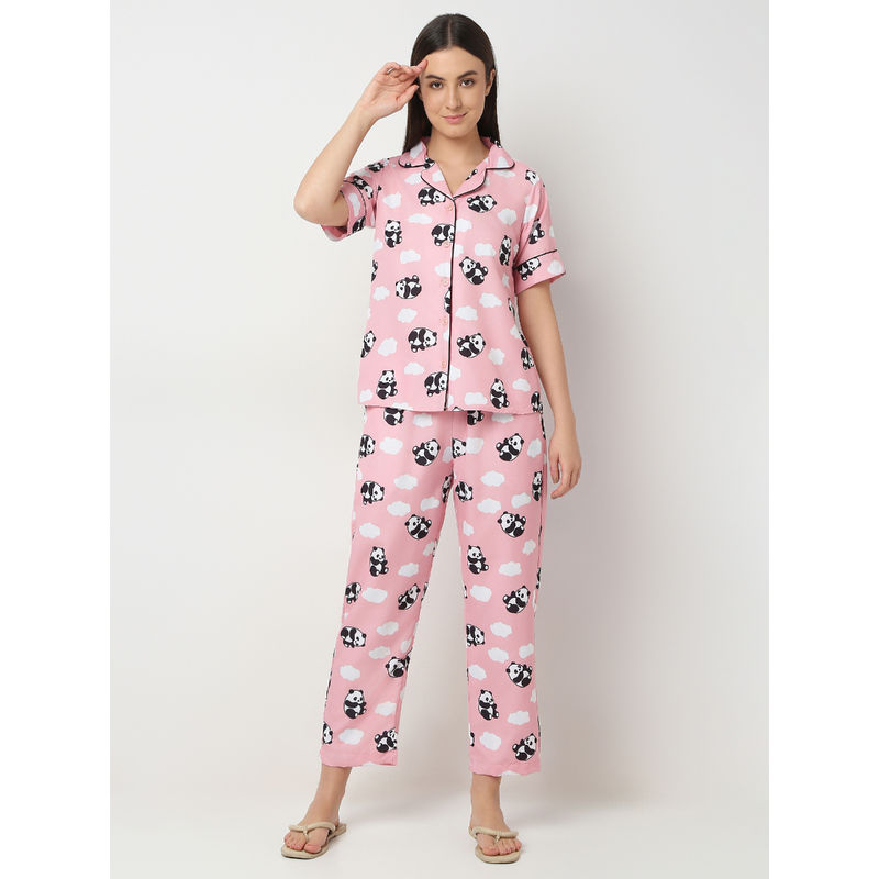 Buy Smarty Pants Womens Cotton Pink Cute Panda Print Shirt and Pajama ...