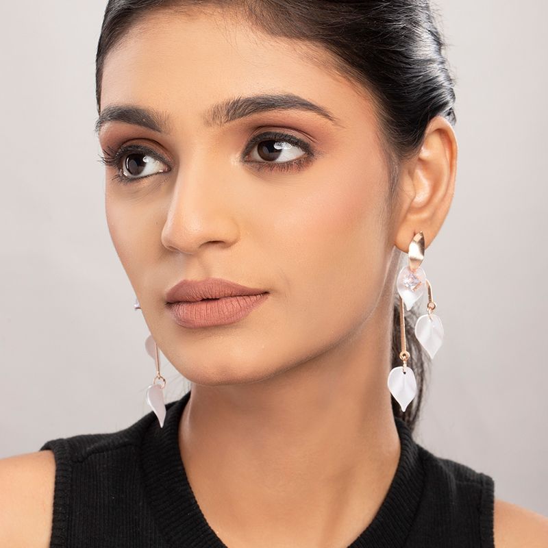 Buy PRITA Rose Gold White Leaves Drop Earrings (L) Online