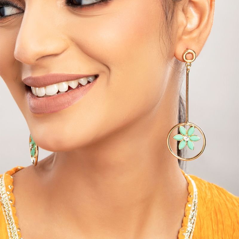 Buy PRITA Green Floral Gold Plated Drop Earrings (S) Online