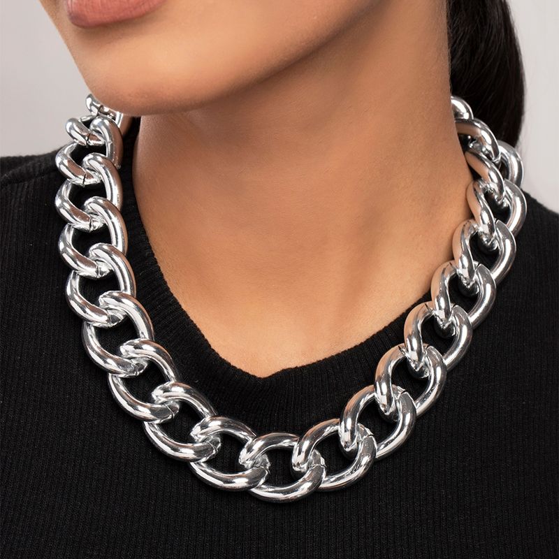 Buy PRITA Silver Plated Chunky Linked Statement Necklace (M) Online