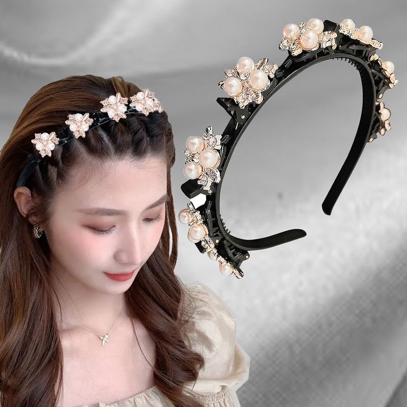 Buy Majestique Stylish Braided Double Layer Acrylic Headband With Elegant Flower Hair Accessory ...