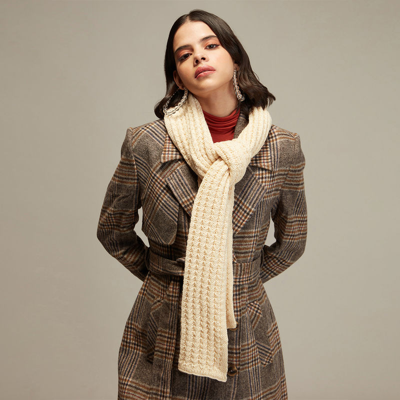 Twenty Dresses by Nykaa Fashion Cream Textured Rectangular Muffler: Buy ...