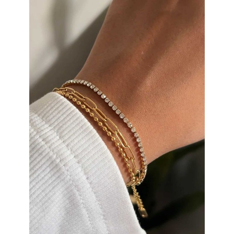 Buy ZAISHA Zirconia Stack Bracelet 18K Gold Plated Stainless Steel Online