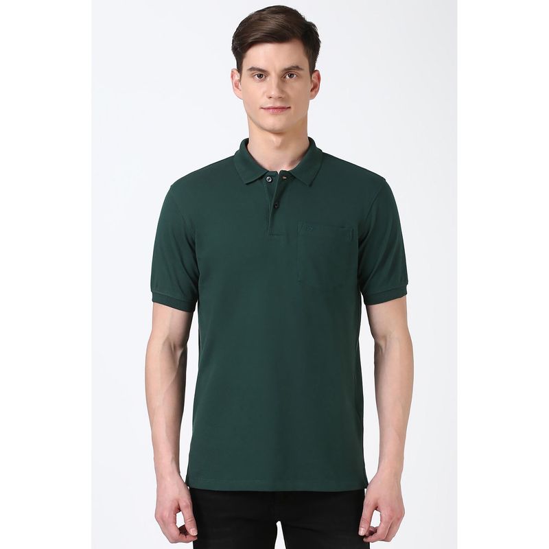 Buy Peter England Men Green Solid Polo Neck Polo T-Shirts Online