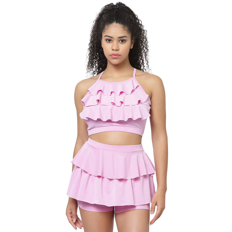 Buy Cukoo Padded Purple Two Piece Skirtini Swimwear (Set of 2) Online