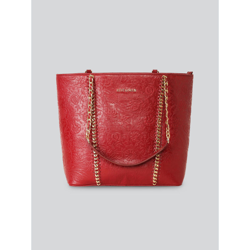 Buy Ritu Kumar Red Leather Tote Bag Online