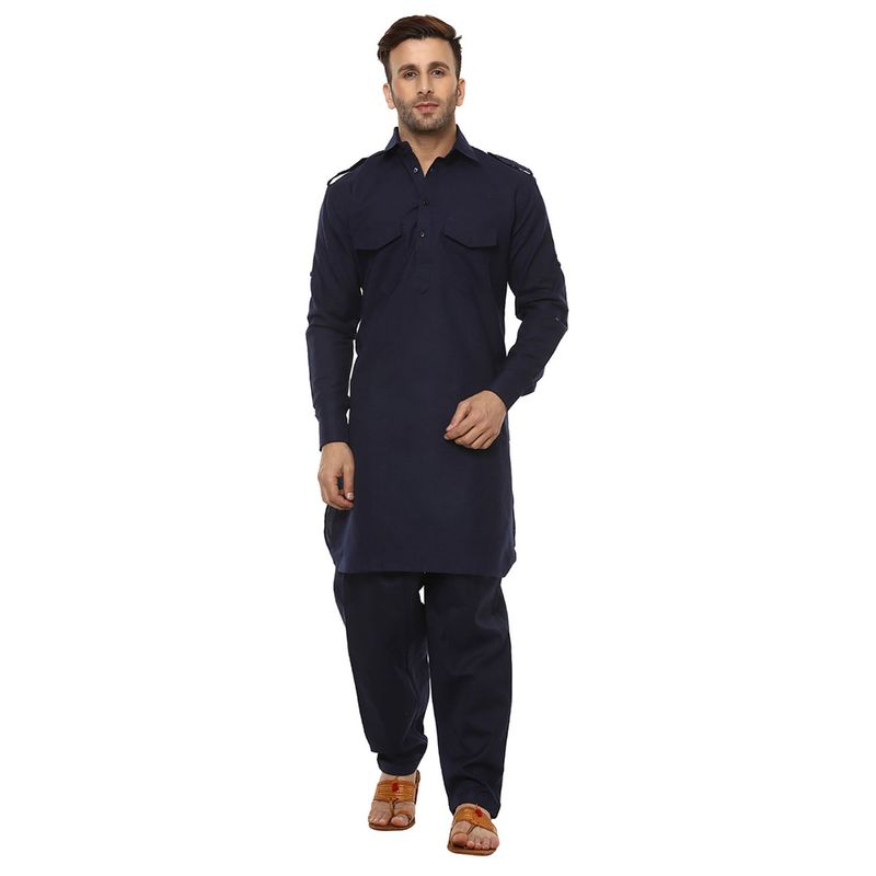 Buy HANGUP Navy Blue Cotton Pathani (Set Of 2) Online