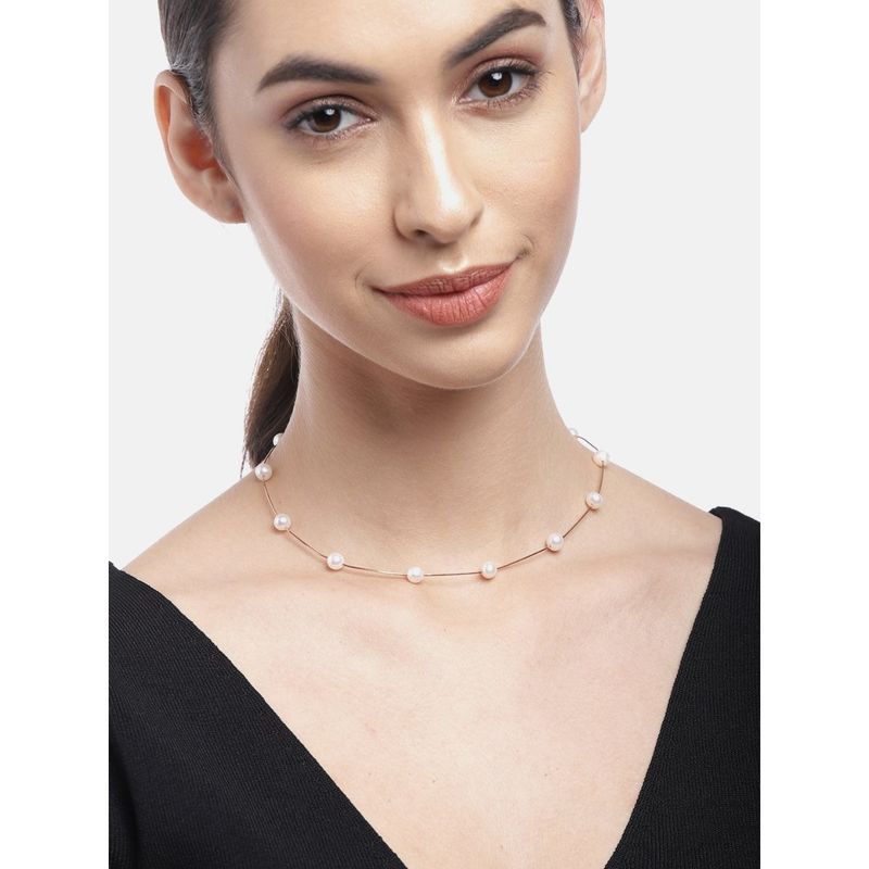 Buy Zavya Elegant Snake Chain Pearl 925 Silver Necklace In Rose Gold Online