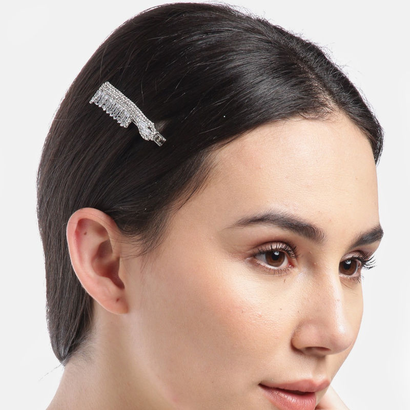 Buy Blueberry Silver Crystal Stone Embellished Comb Shape Alligator ...