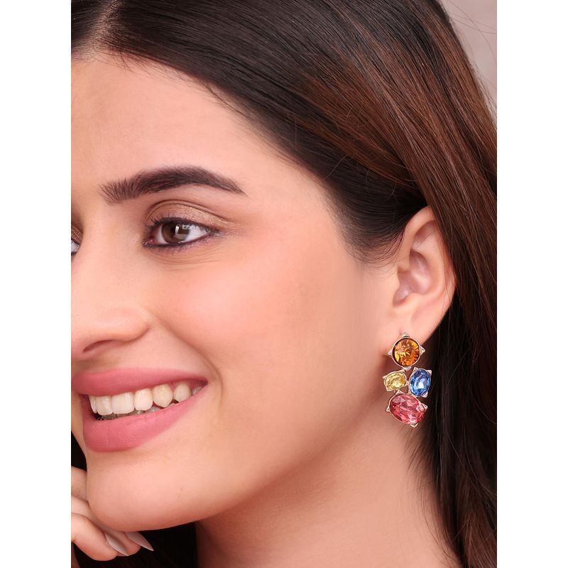Buy ToniQ Vibrant Rose Golden Multi-Color Gemstone Cluster Earrings Online