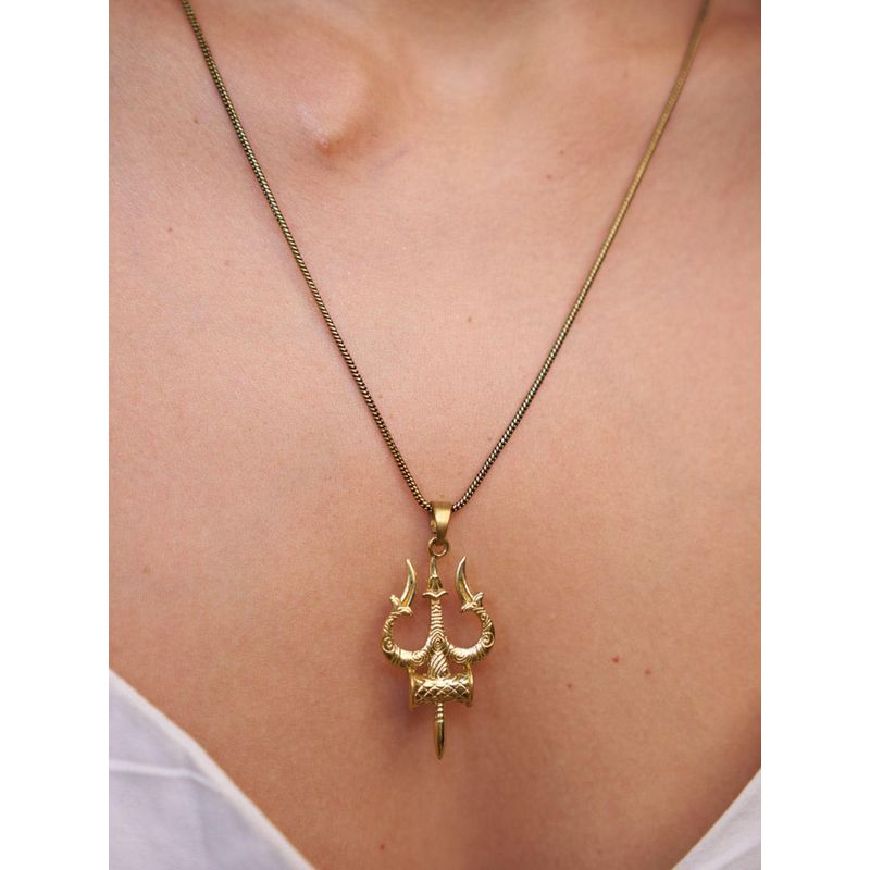Buy SOUL WORKS Gold Trishul Pendant Necklace Online