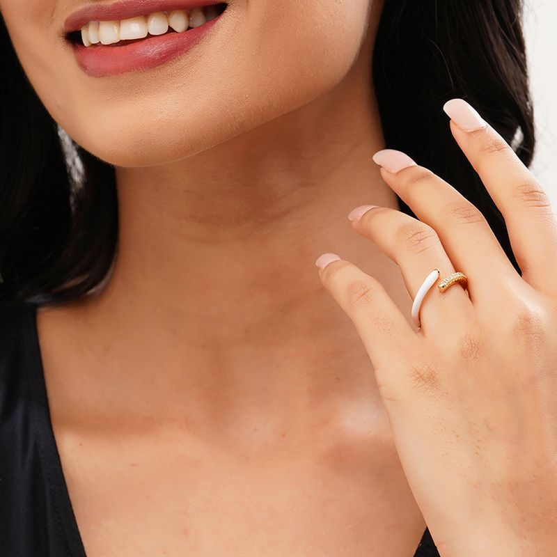 Buy Tipsyfly White and Crystal Overlap Ring Online