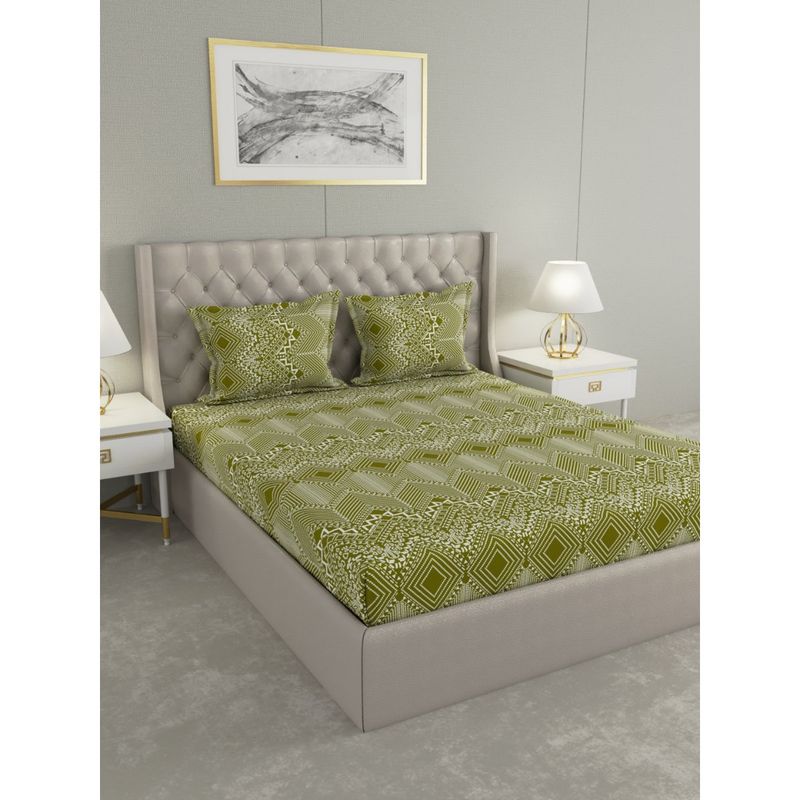 Buy RAYMOND HOME 104 TC Cotton Olive Double Bedsheet With 2 Pillow ...