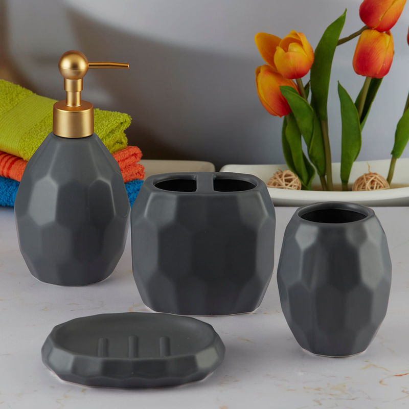 Buy Kookee Grey Ceramic Bathroom Modern Luxury Bath Accessories (Set of ...