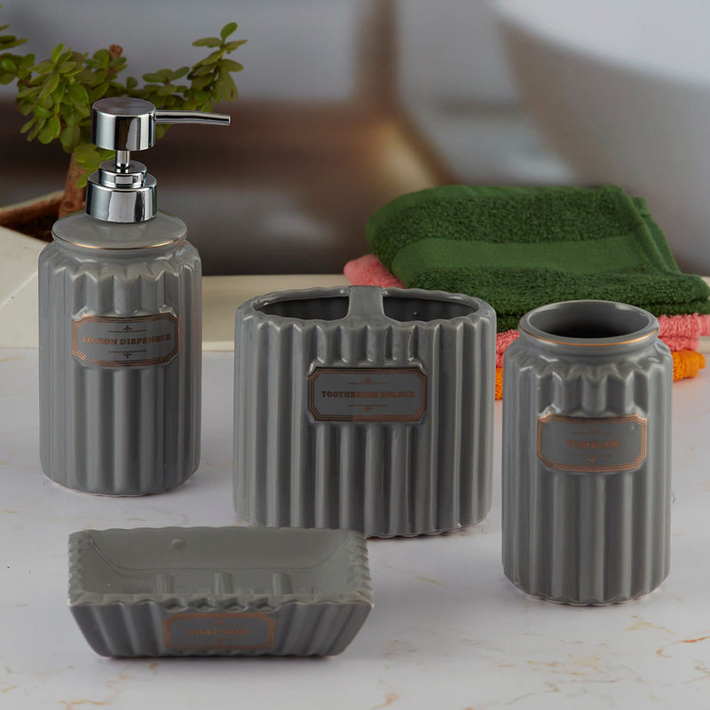 Buy Kookee Grey Ceramic Bathroom Modern Luxury Bath Accessories (Set of ...