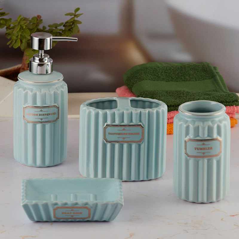 Buy Kookee Blue Ceramic Bathroom Modern Luxury Bath Accessories (Set of ...