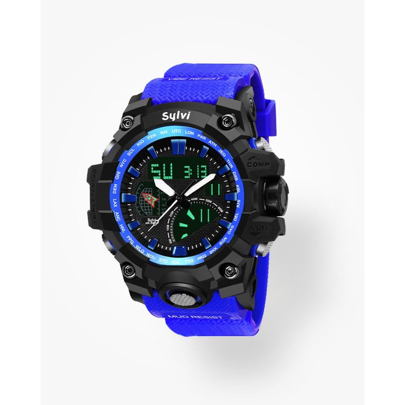 Sylvi Analog-Digital Blue Multi-functional Sports Watch For Men- Dial ...