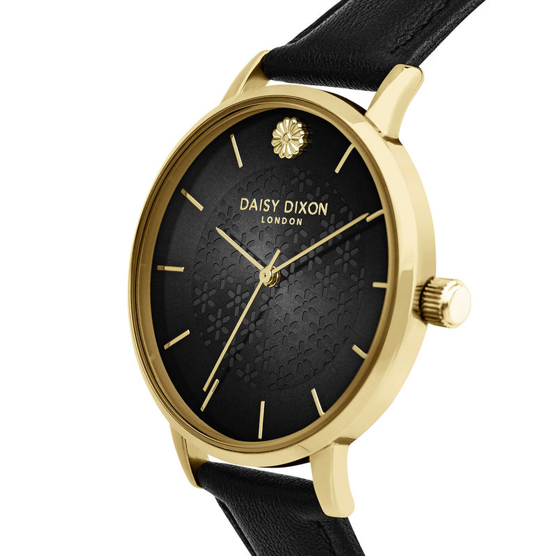 Buy Daisy Dixon Black Leather Strap with Black Printed Dial & Gold ...