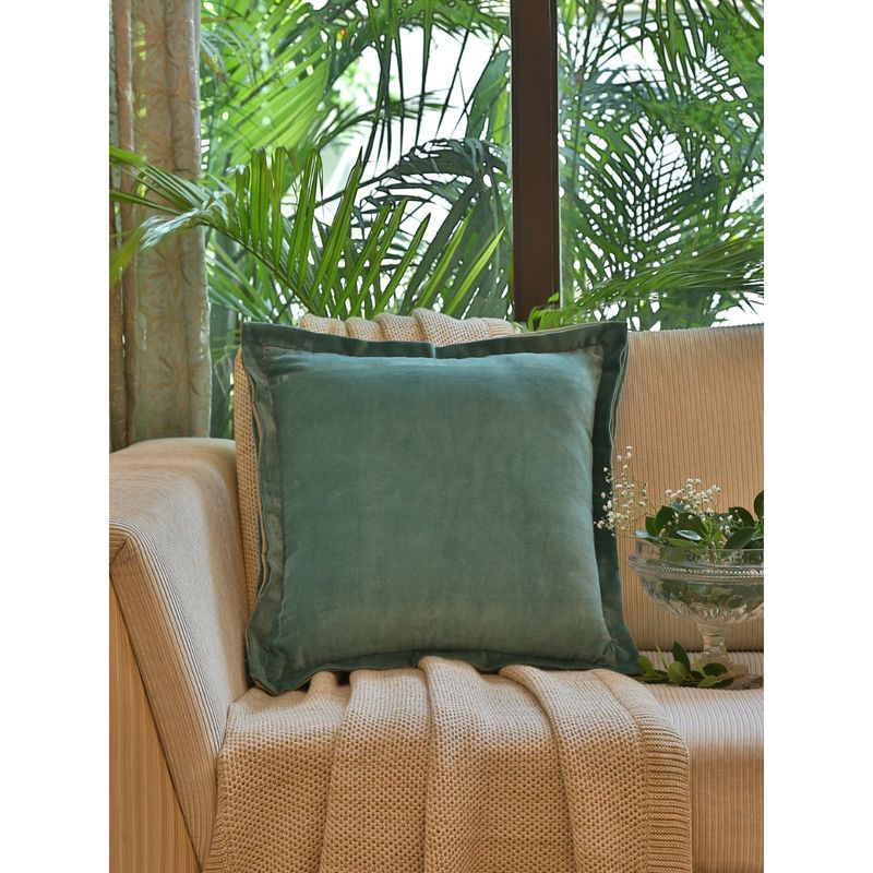 Buy Amoli Concepts Sea Green Cotton Velvet Cushion Cover with Contrast ...