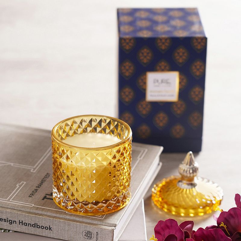 Buy Pure Home + Living Wax Filled Yellow and Gold Diamond Glass Jar ...
