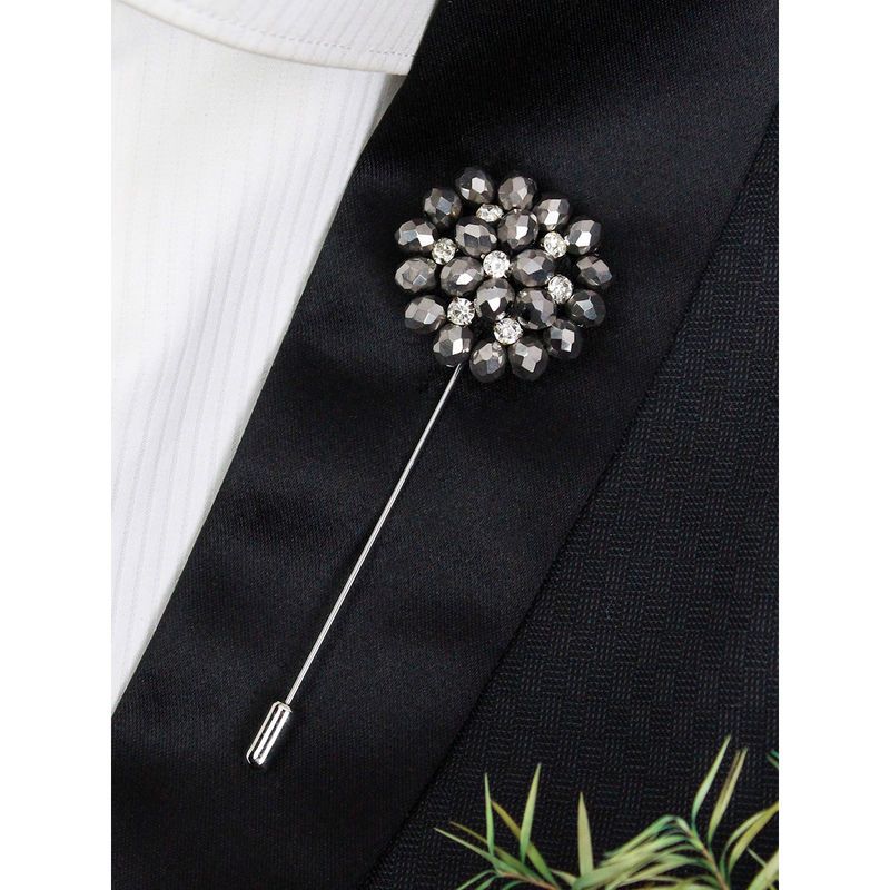 Buy PELUCHE Stone Flower Silver Brooch Lapel Pin For Men Online