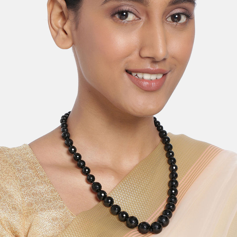 Buy Peora Beaded Fancy Long Mala Black Necklace Traditional Jewellery ...