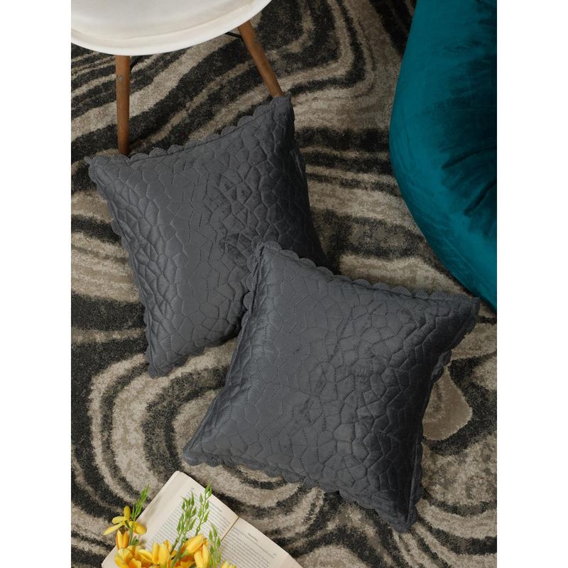 Buy HOSTA HOMES Velvet Self Designed Laser Cut Edges Cushion Covers ...