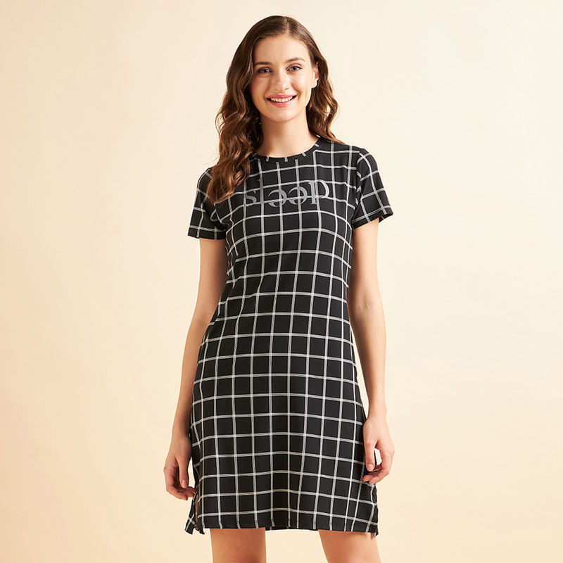 Buy Sweet Dreams Women Cotton Blend Printed Short Night Dress - Black ...