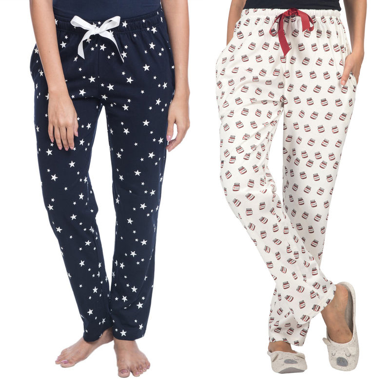 Buy Nite Flite Women's Cotton Pyjamas Pack of 2 Star, Nutella - Multi ...